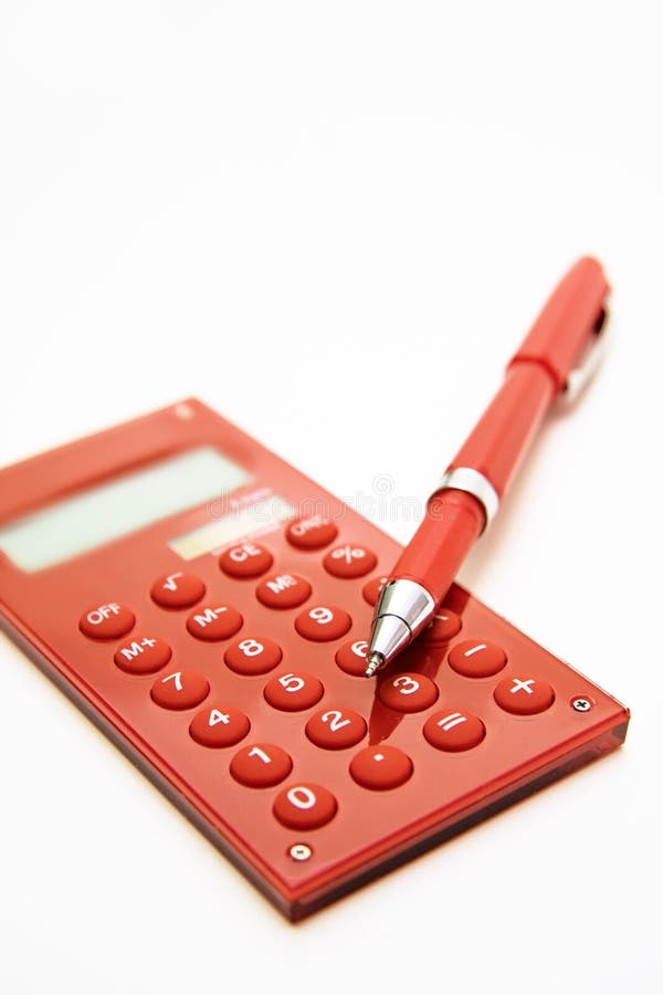 Red Pen on the Red Calculator Stock Image - Image of plus, macro: 11571457