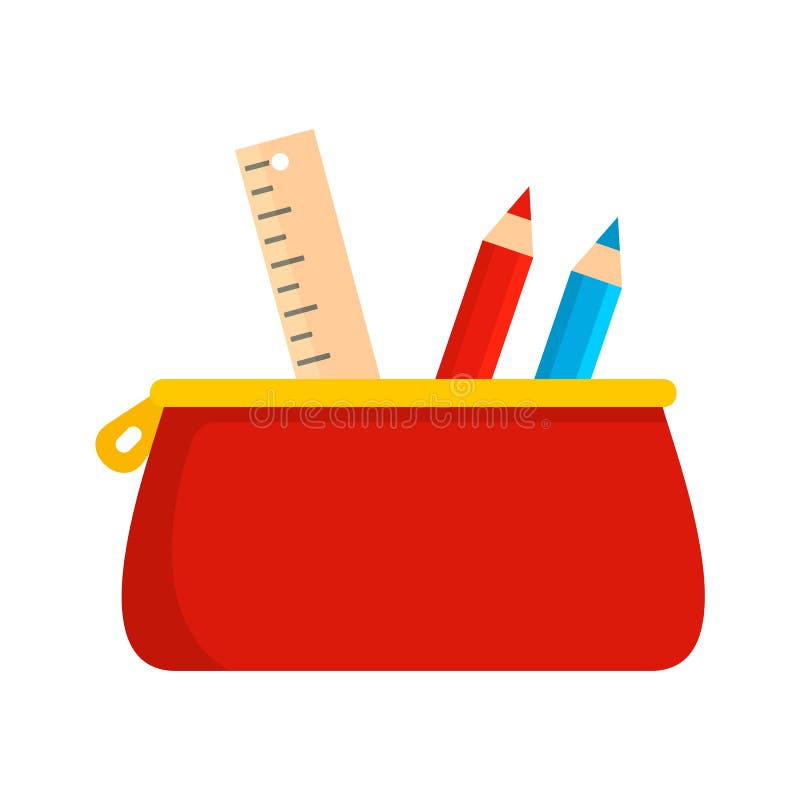 Red Pencil Case Icon, Flat Style Stock Vector - Illustration of office ...