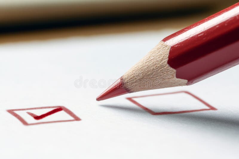 Red Pencil Checking Boxes on a Business Productivity Checklist Stock ...