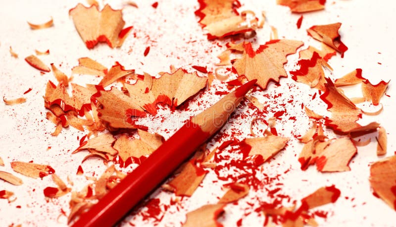 Red Pencil and Crayon Shavings. Stock Photo - Image of closeup, close ...