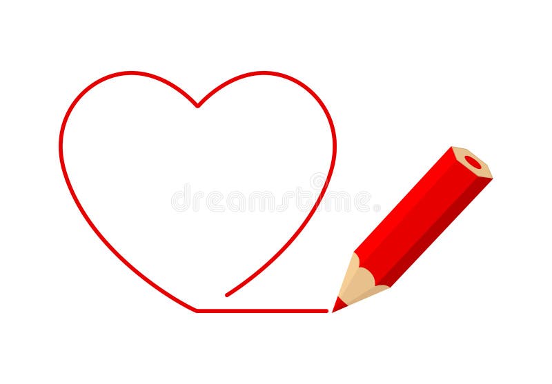 Red pencil draw stock vector. Illustration of heart - 224736653
