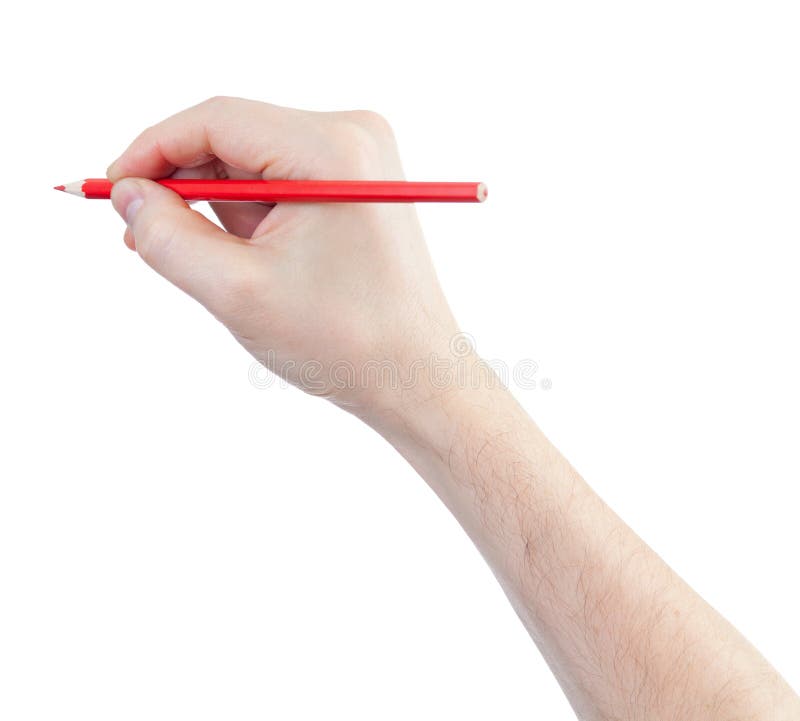 Red Pencil in Hand Isolated on White Stock Photo - Image of male ...