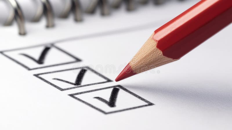Red Pencil Marks Checkbox on Ballot Paper during Electoral Process in a ...