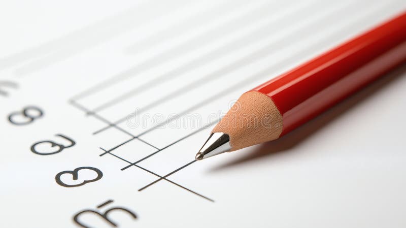 Red Pencil on Marked Answer Sheet Stock Illustration - Illustration of ...