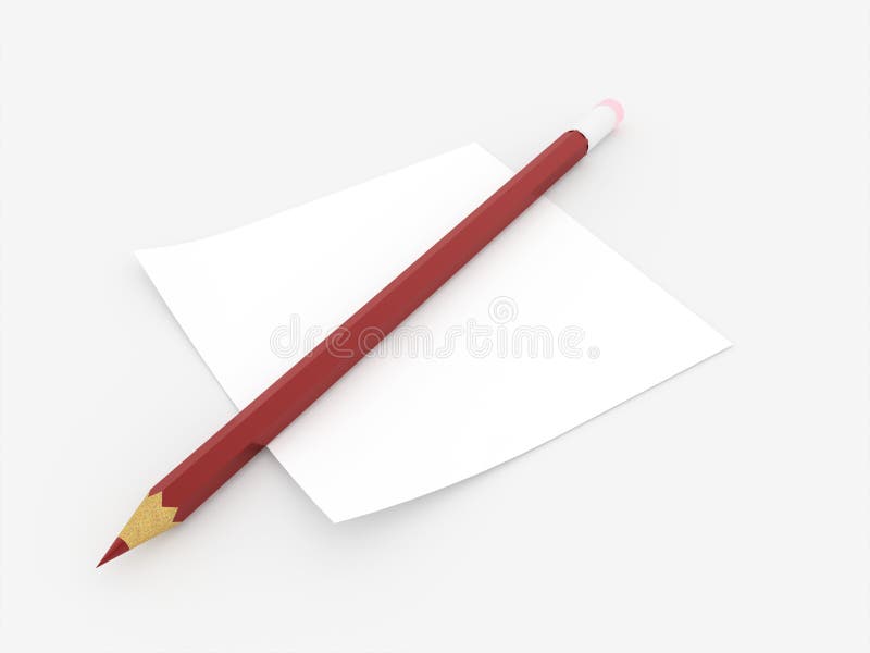 Red Pencil with Note Paper Rendered Stock Illustration - Illustration ...