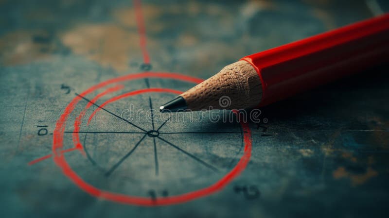 Red Pencil Resting on a Circular Diagram Stock Illustration ...