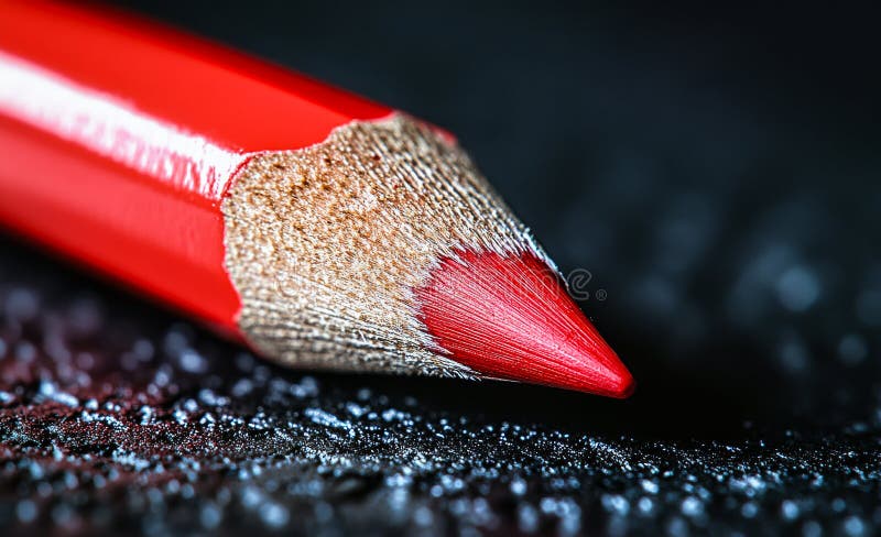 A Red Pencil with a Sharp Point is on a Black Surface Stock Image ...
