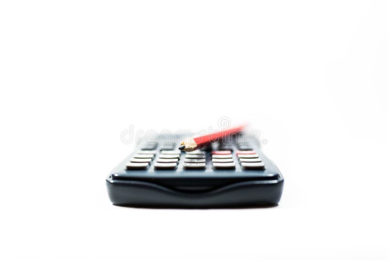 Red Pencil on Simple Office Calculator Isolated on White Background ...