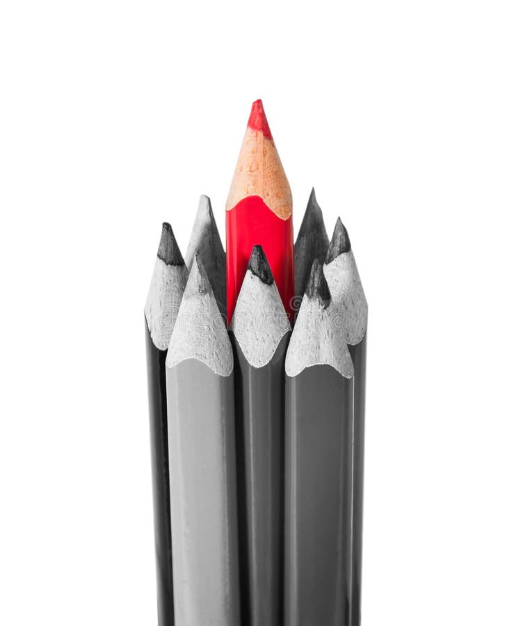 Red Pencil Surrounded by Black and White Pencils Stock Photo - Image of ...