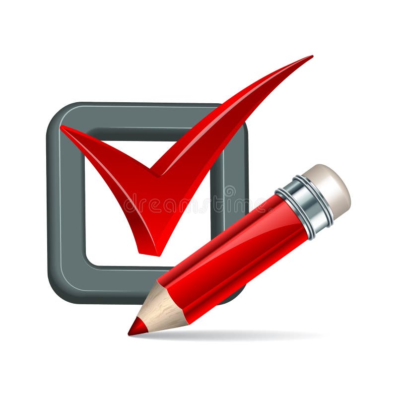 Red Pencil and Tick Mark Icon Stock Vector - Illustration of document ...