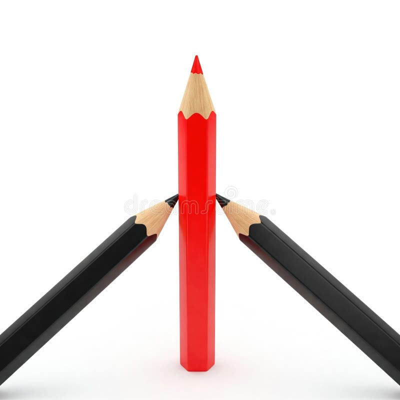 A Red Pencil between Two Black Pencils on a White Background. Stock ...