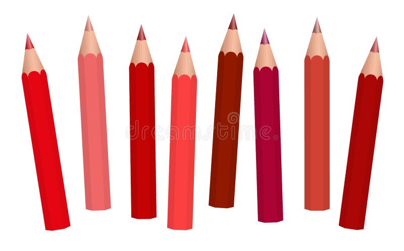 Red Pencils Colored Crayons Set Reddish Colors Stock Vector ...