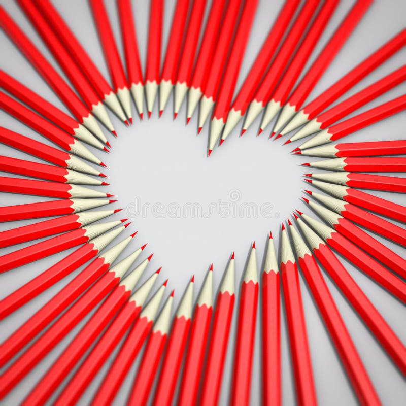 Red pencils heart shape stock illustration. Illustration of vibrant ...