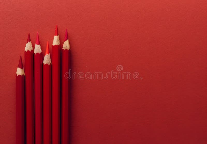 Red Pencils Minimalist Flat Lay on Red Background Stock Illustration ...