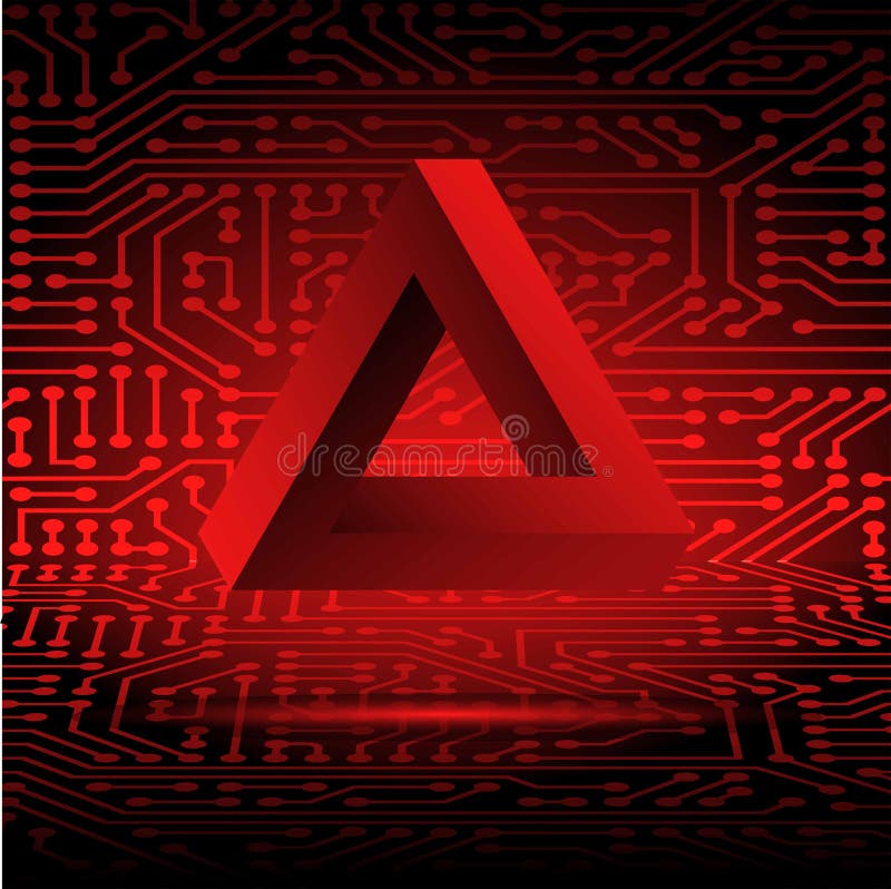 Red Penrose Triangle. Modern Futuristic Electronic Circuit Board ...