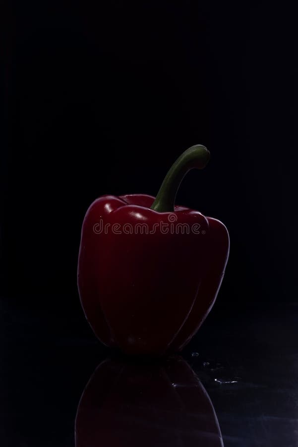 Red Pepper on Black Background in Dramatic Style Stock Photo - Image of ...