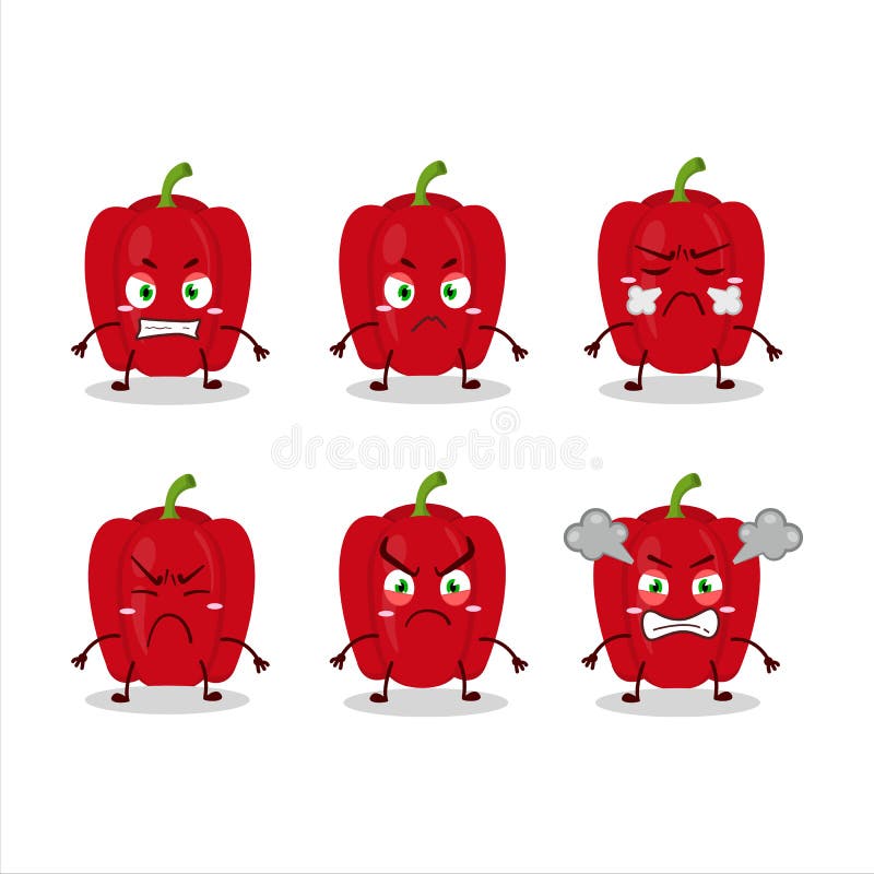 Red Pepper Cartoon Character with Various Angry Expressions Stock ...
