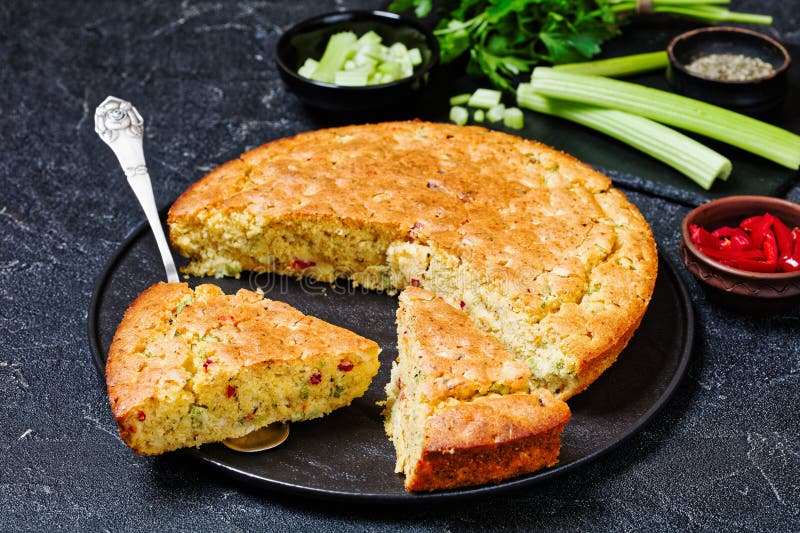 Red Pepper Cheddar Celery Cornbread, Top View Stock Photo - Image of ...