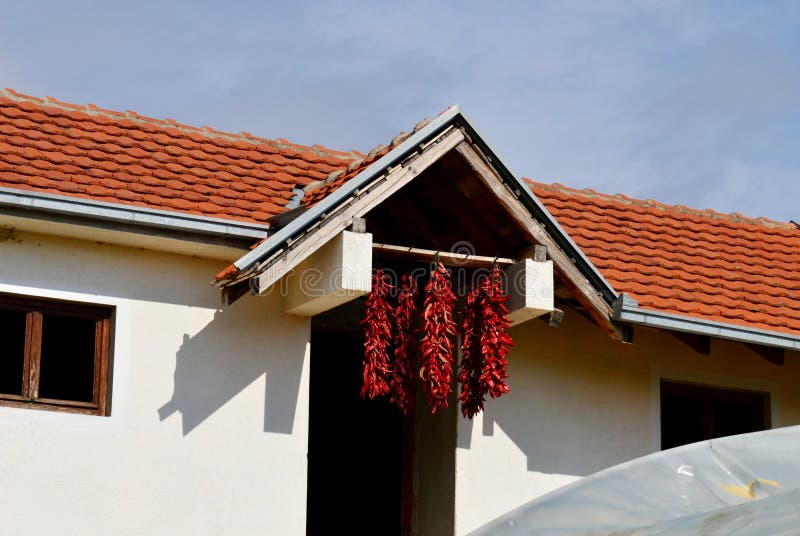Red Pepper Dries on the Wall Stock Image - Image of roof, plant: 161294803