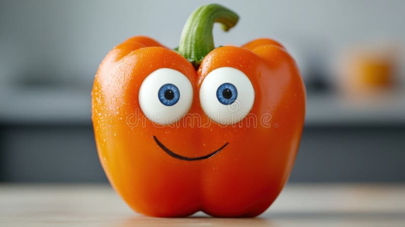 A Red Pepper with Eyes and a Smiley Face on it, AI Stock Photo - Image ...