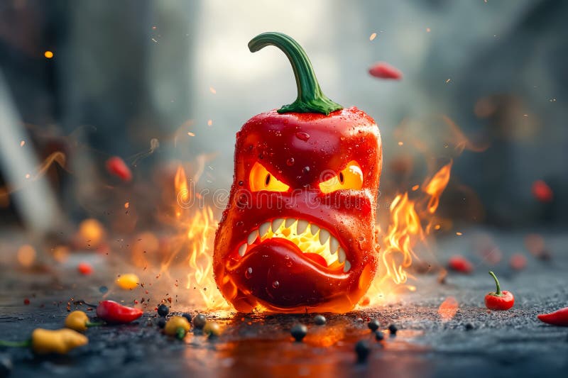 A Red Pepper with a Face on Fire in the Middle of it. Generative AI ...
