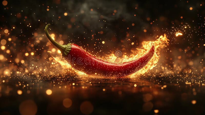 Red Pepper on Fire with Particles and Dark Background Creates Dramatic ...