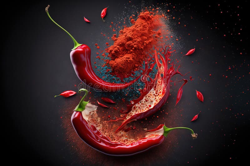 Red Pepper Flakes, Chili Powder, and Chilies Explode Stock Illustration ...