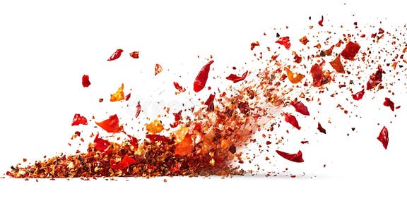 Red Pepper Flakes Explosion, Isolated on White Stock Illustration ...