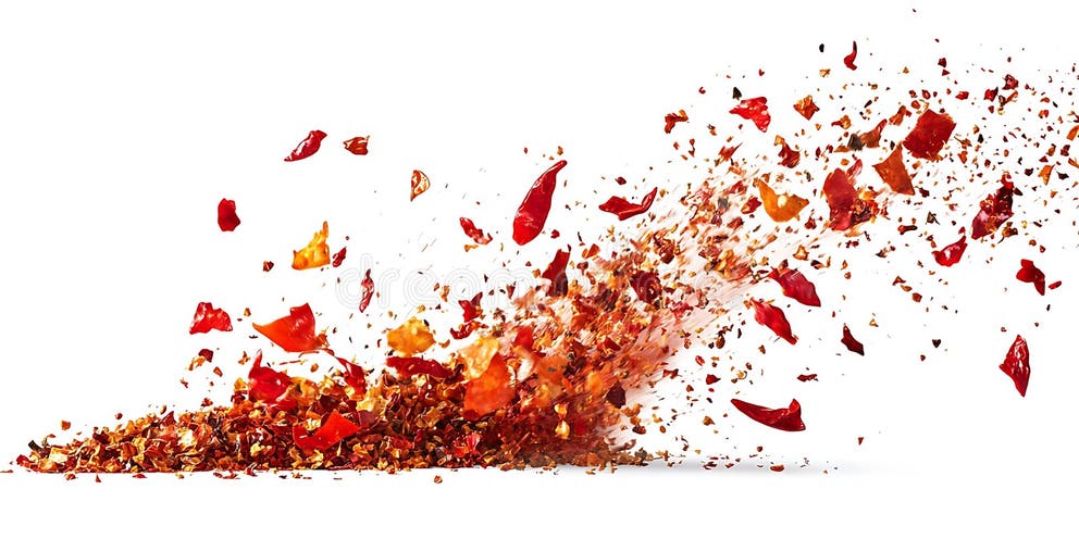 Red Pepper Flakes Explosion, Isolated on White Stock Illustration ...