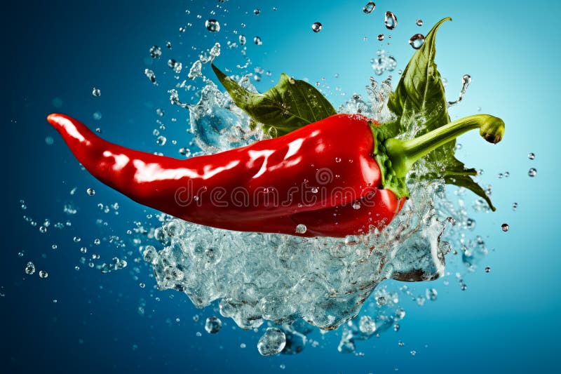 Red Pepper is Floating in the Water with Splash of Water. Generative AI ...
