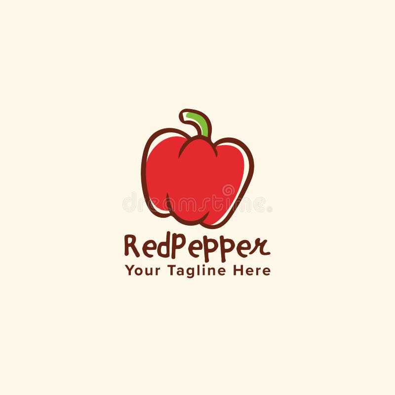 Red Pepper Hand Drawn Flat Design Icon Logo for Restaurant Cafe Food ...