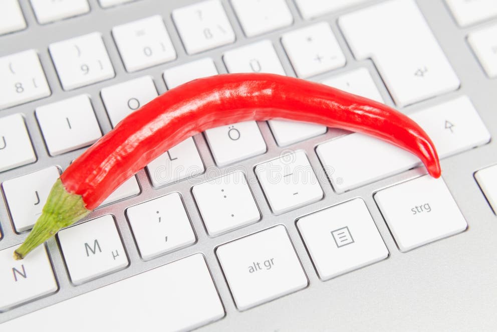 Red pepper on keyboard stock image. Image of symbol, internet - 50325173