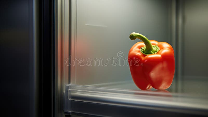 A Red Pepper is Sitting in a Refrigerator, AI Stock Image - Image of ...