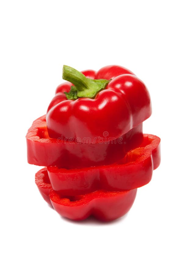 Red Pepper Slices Isolated on White Stock Photo - Image of capsicum ...