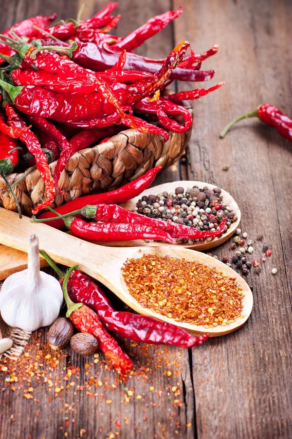 Red pepper and spices stock image. Image of cayenne, herbal - 27244215