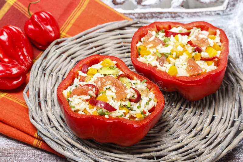 Red Pepper Stuffed with Rice and Vegetables Stock Image - Image of ...