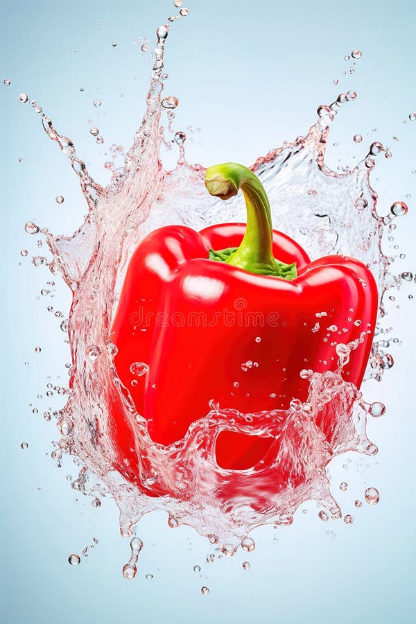 Red Pepper with Water Splash. Close-up Stock Illustration ...