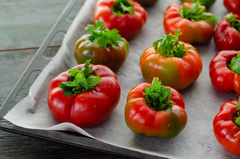 Red Bell Peppers on the Tray Stock Image - Image of nutrition, ripe ...