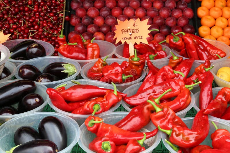 Red peppers editorial stock photo. Image of england, aubergine - 76625803