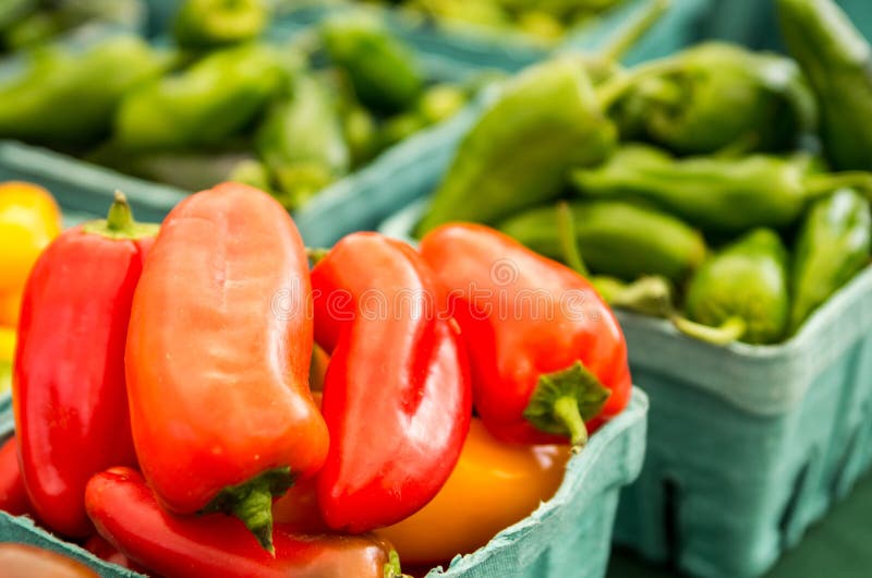Red Peppers on Display in Boxes Stock Photo - Image of grocery, dieting ...