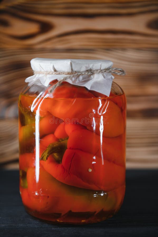 Red Peppers Pickled in Glass Jars Stock Photo - Image of gourmet ...