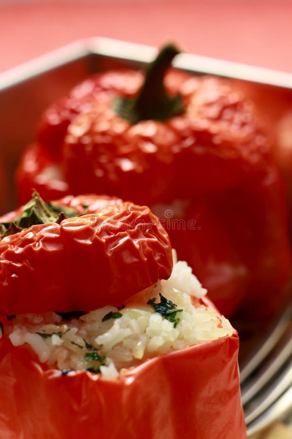 Red Peppers with Rice Stuffing Stock Image - Image of stuffing, pepper ...