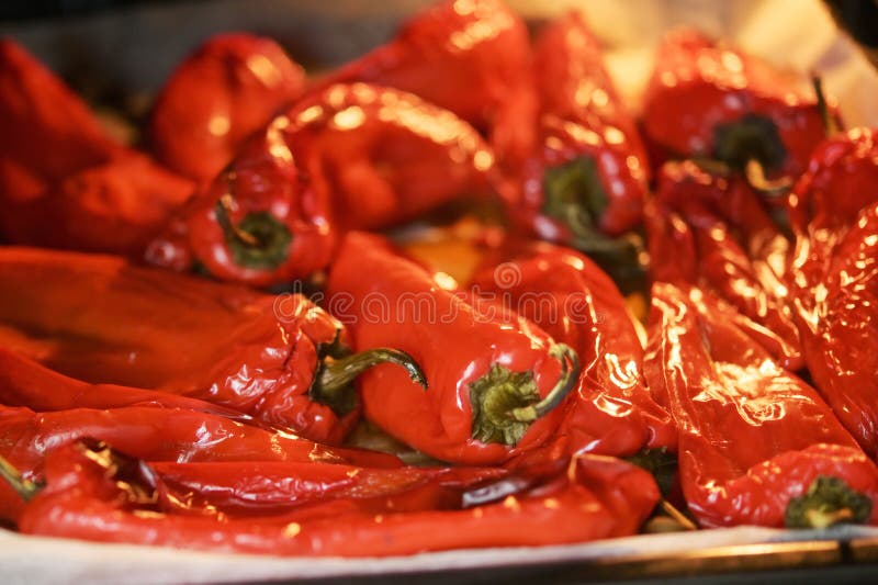 Red Peppers Roasted in Oven Stock Photo - Image of bell, tasty: 258617324