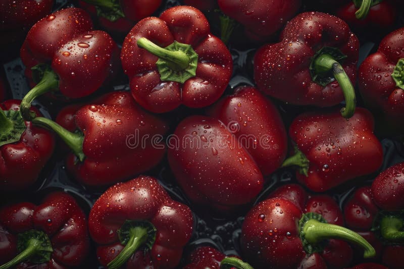 Red Peppers with Water Droplets Stock Photo - Image of generated, food ...