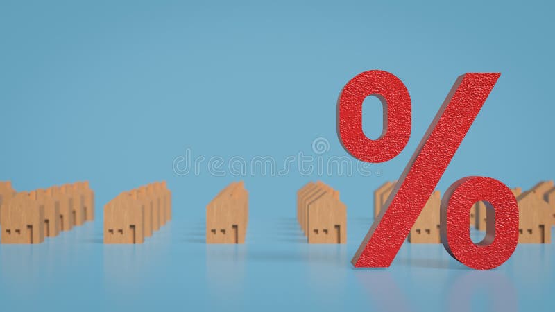 The Red Percent and Wood House for Property Concept 3d Rendering Stock Illustration ...