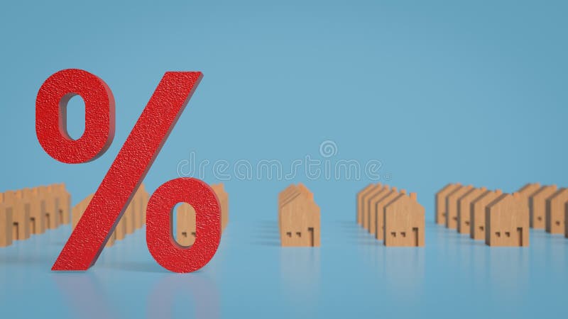 The Red Percent and Wood House for Property Concept 3d Rendering Stock Illustration ...