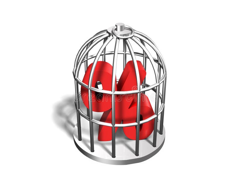 Red Percentage Sign in the Silver Cage, 3D Illustration Stock ...