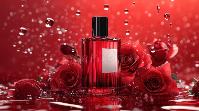 Red Perfume Bottle with Roses Stock Photo - Image of outdoor, beauty ...