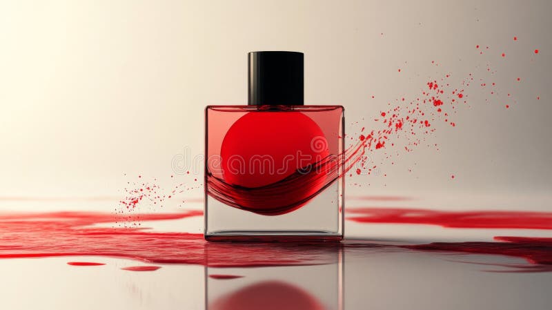 Red Perfume Bottle with Splashes of Liquid Stock Illustration ...