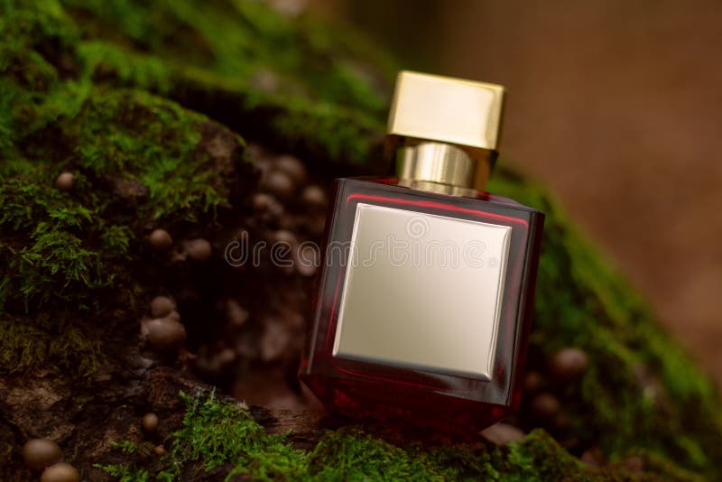 Red Perfume on Moss Background Stock Photo - Image of cosmetics ...